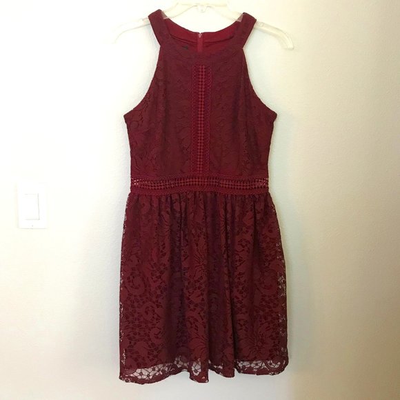 by & by | Dresses | Lace Fit And Flare Party Dress Burgundy | Poshmark